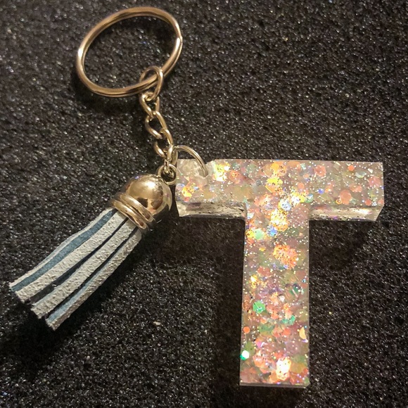 Accessories | Silver Glitter Resin Letter T Keychain | Poshmark